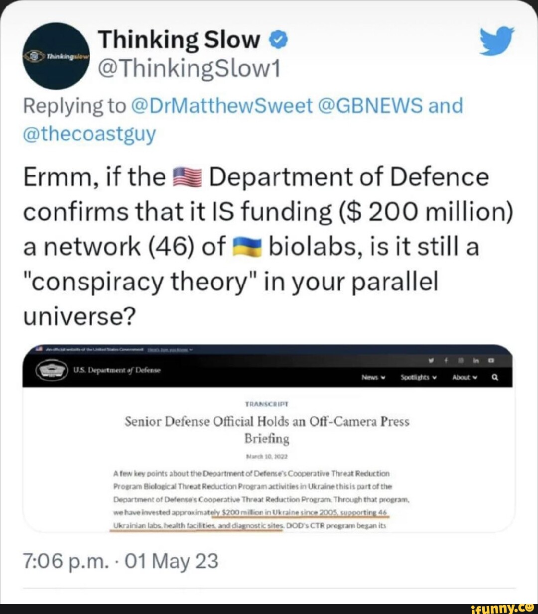 Thinking Slow @ @ThinkingSlow1 Replying to @DrMatthewSweet @GBNEWS and ...