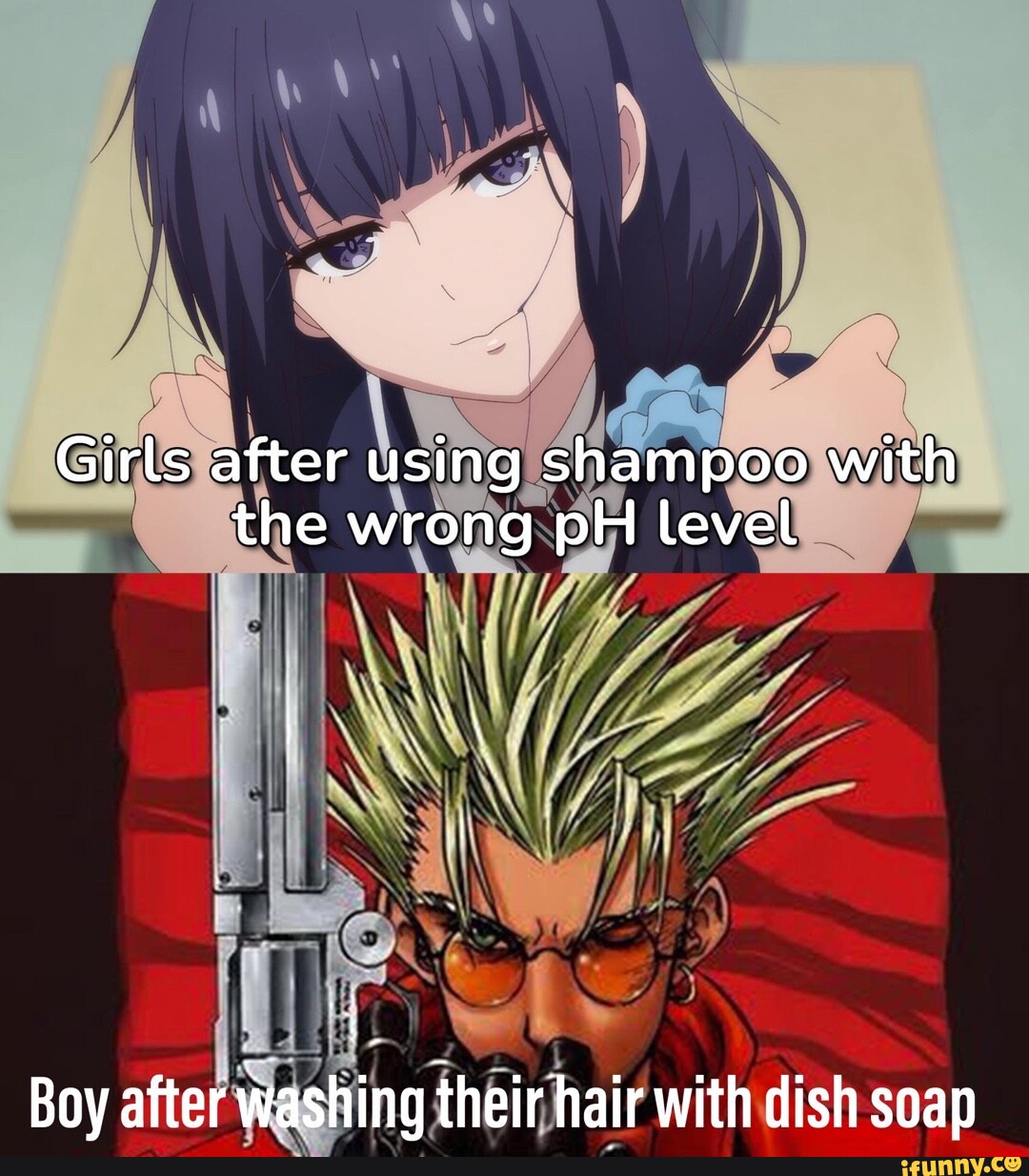 Girls after using shampoo with the wrong pH level Boy after washing ...