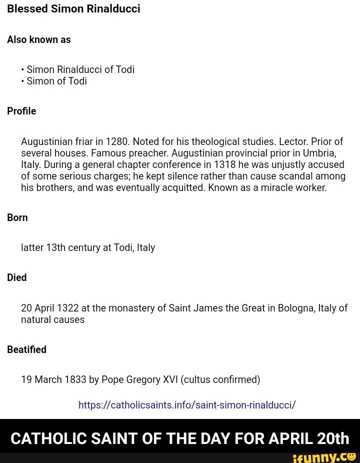 Blessed Simon Rinalducci Also known as + Simon Rinalducci of Todi ...
