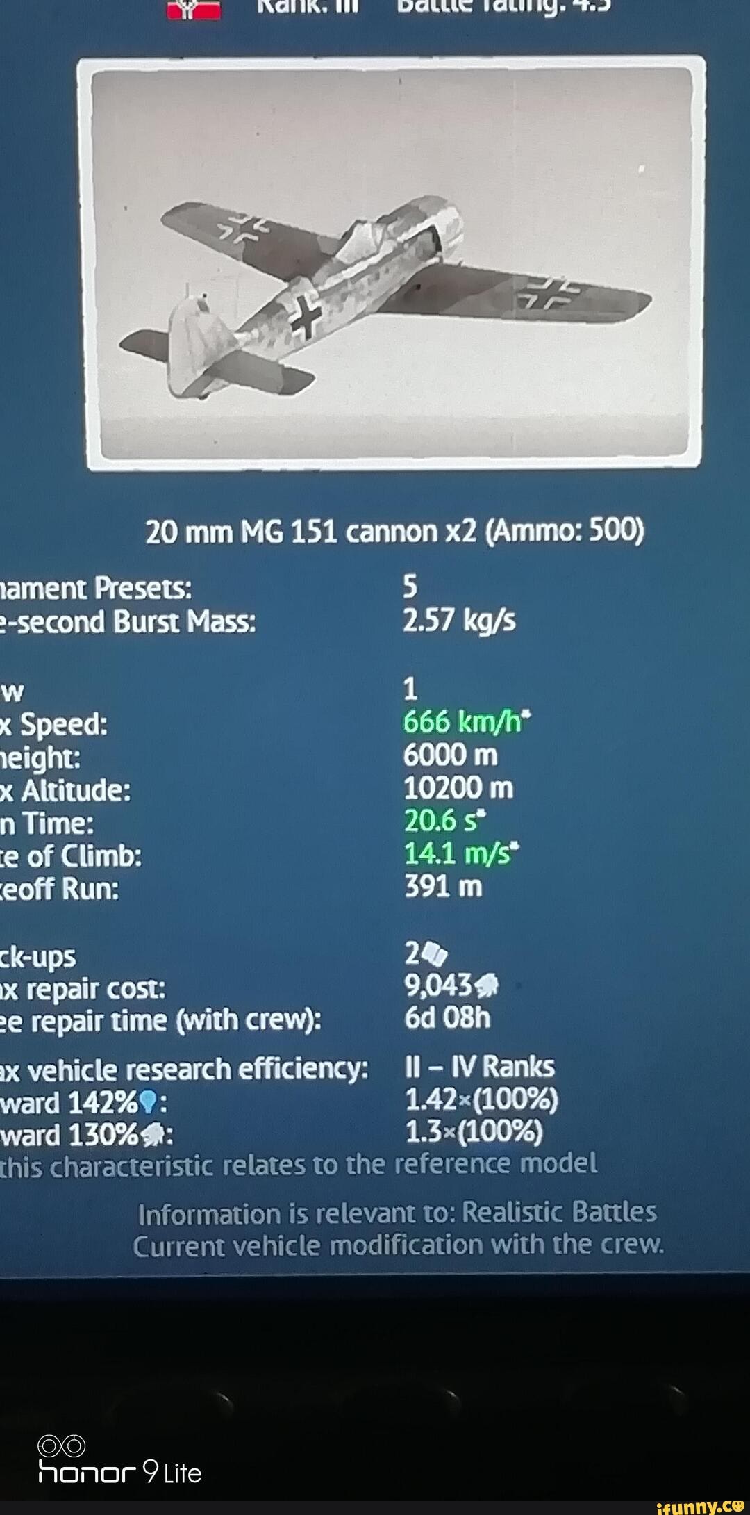 20 mm MG 151 cannon (Ammo: 500) lament Presets: 5 -second Burst Mass: 2 ...