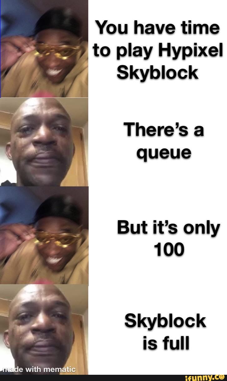You have time to play Hypixel Skyblock There's a queue But it's only ...