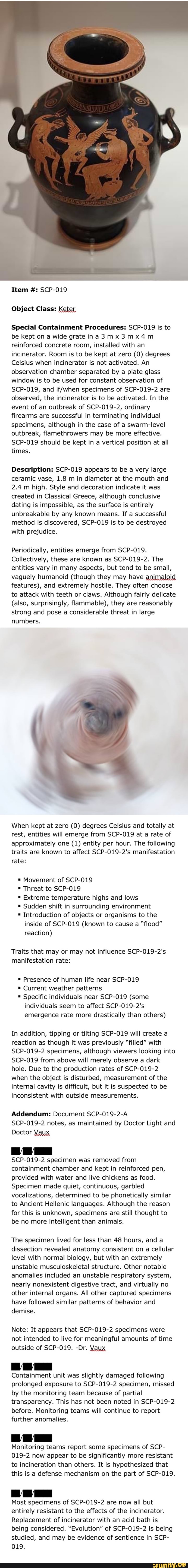 Item SCP-019 Object Class: Keter Special Containment Procedures: SCP ...