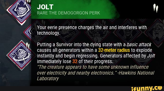 JOLT RARE THE DEMOGORGON PERK Your eerie presence charges the air and ...