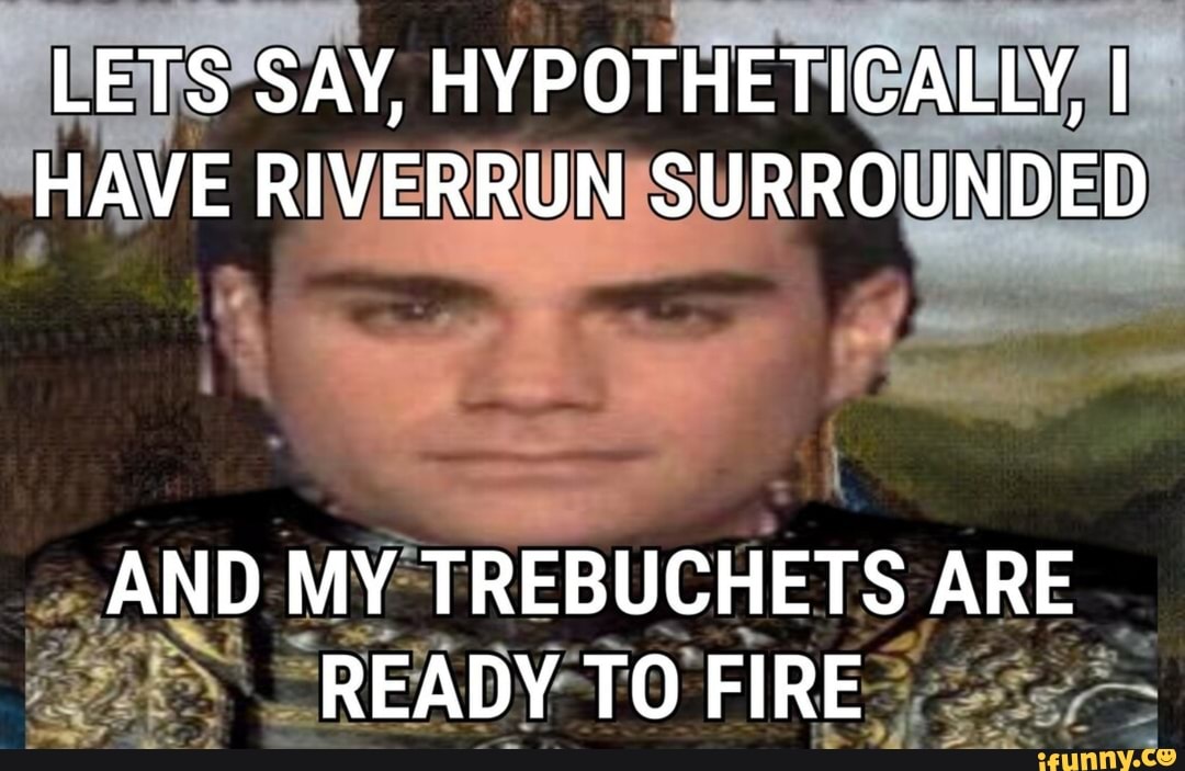 LETS SAY, HYPOTHETICALLY, I HAVE RIVERRUN SURROUNDED AND MY TREBUCHETS ...
