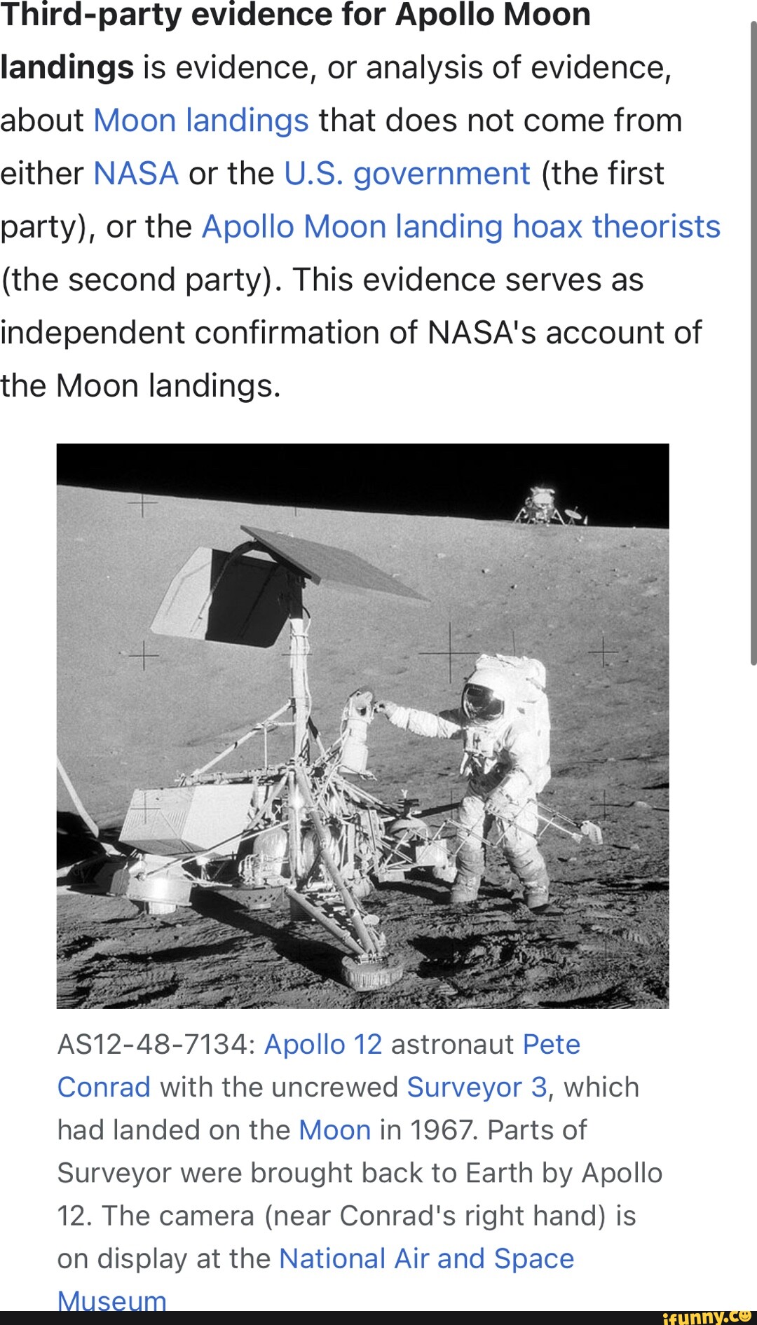 Third Party Evidence For Apollo Moon Landings Is Evidence Or Analysis