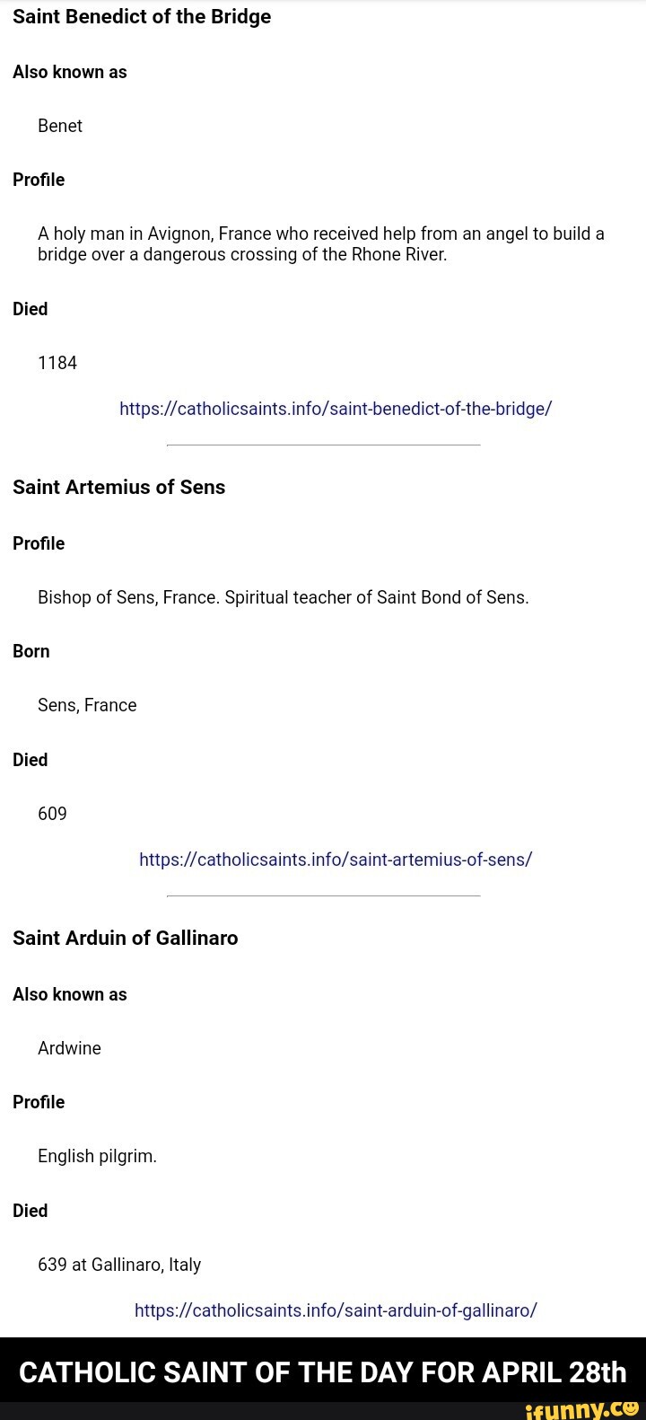 Saint Benedict of the Bridge Also known as Benet Profile A holy man in ...