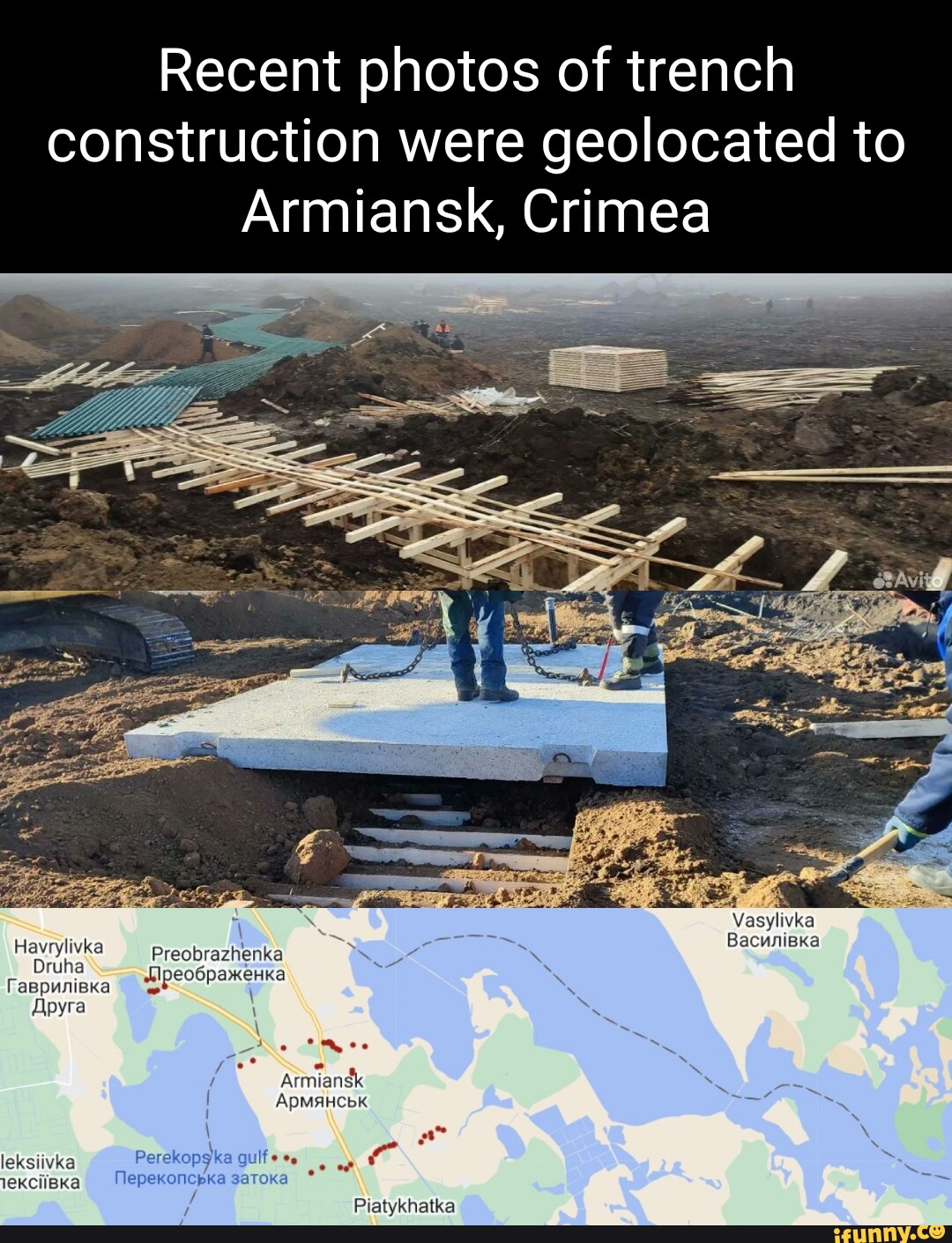 Recent photos of trench construction were geolocated to Armiansk ...