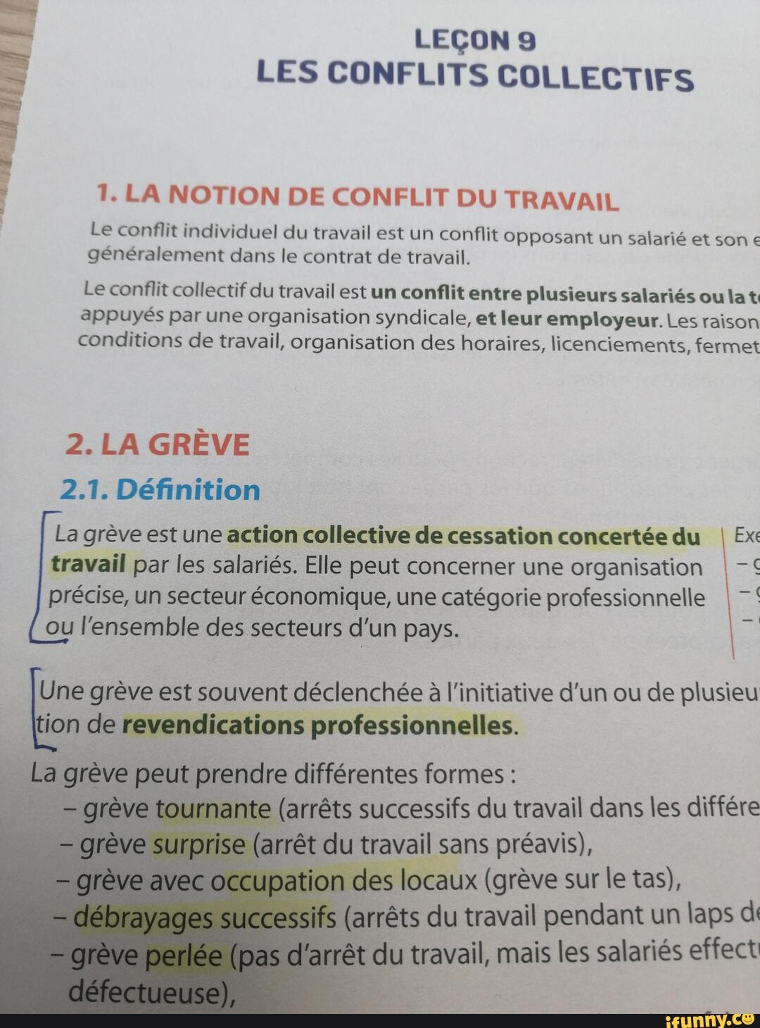 LECON 9 LES CONFLITS COLLECTIFS Le conflit individuel du travail est un ...