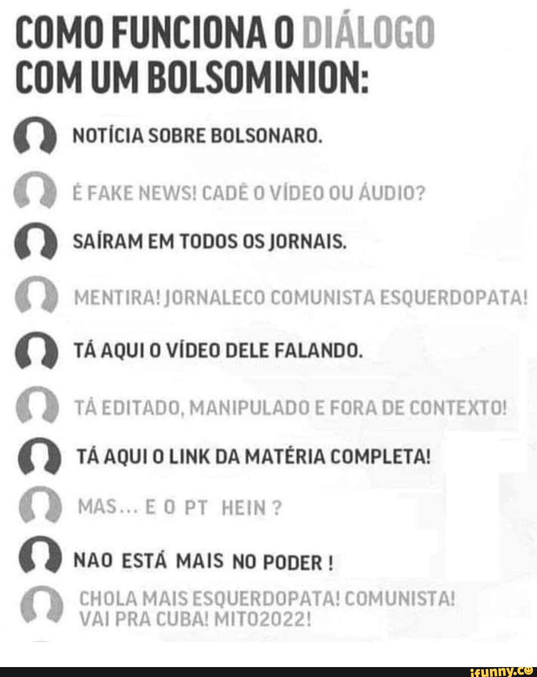 COMO FUNCIONA O DIÁLOGO COM UM BOLSOMINION: O) NOTÍCIA SOBRE so.sonaro ...