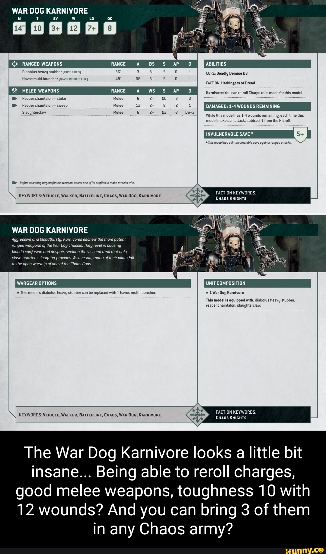 WAR DOG KARNIVORE RANGED WEAPONS ABILITIES Diabolus heavy stubber ...