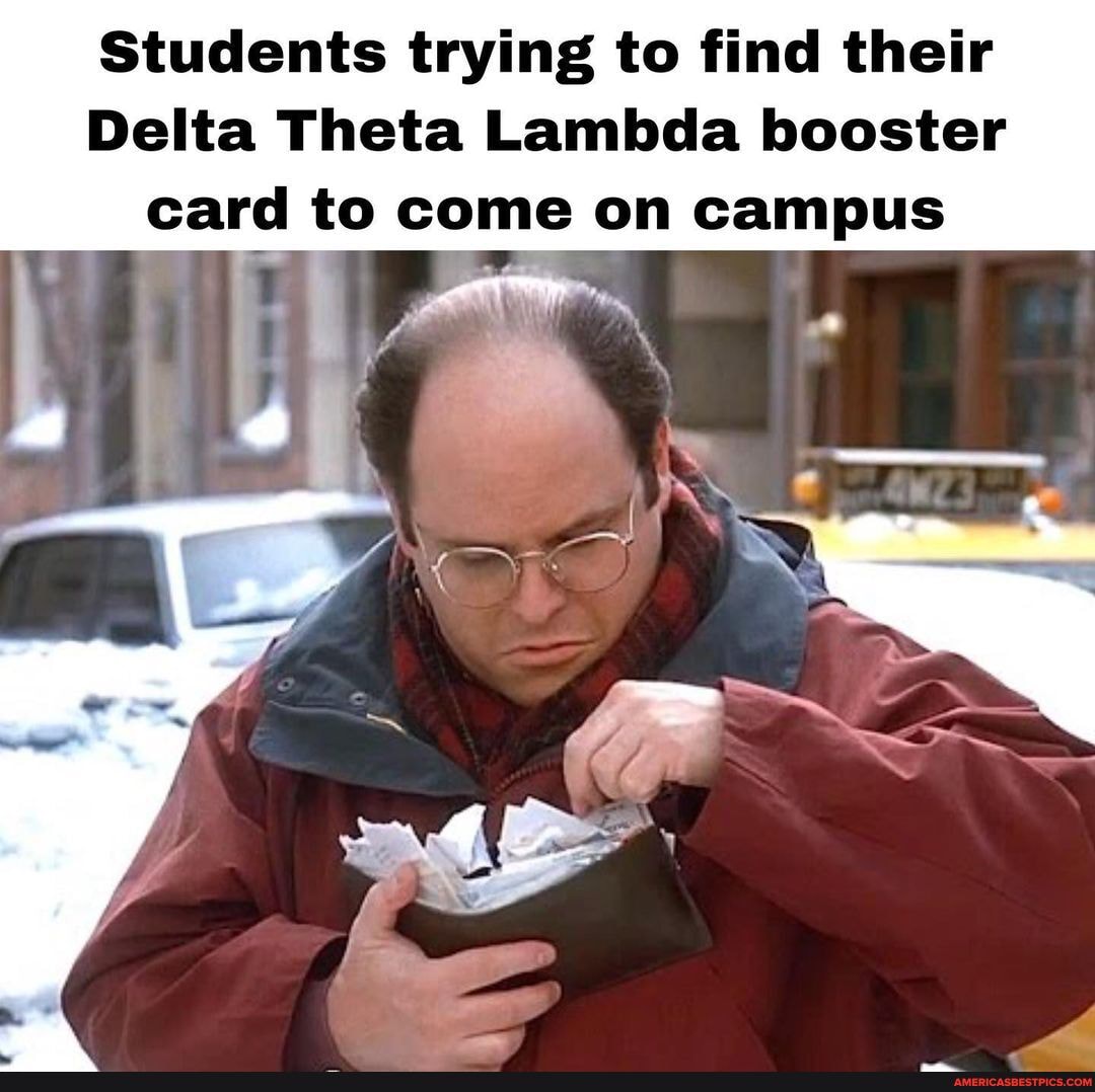 Students trying to find their Delta Theta Lambda booster card to come ...