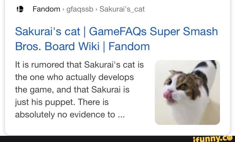 {2 gfaqssb cat Sakurai's cat I GameFAQs Super Smash Bros. Board Wiki I ...