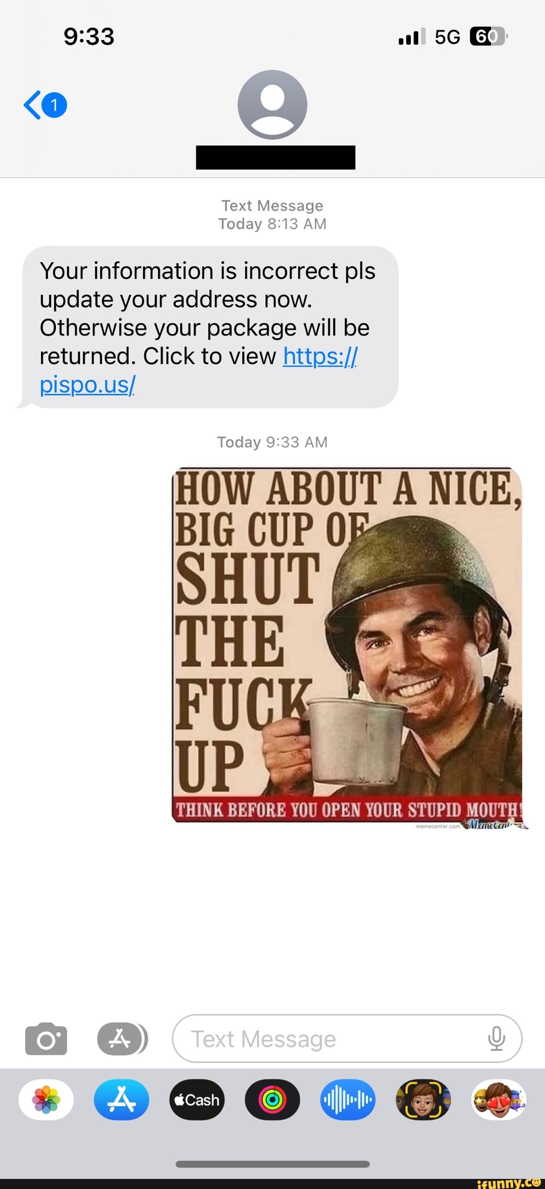 Al 56 & Text Message Today AM Your information is incorrect pls update ...