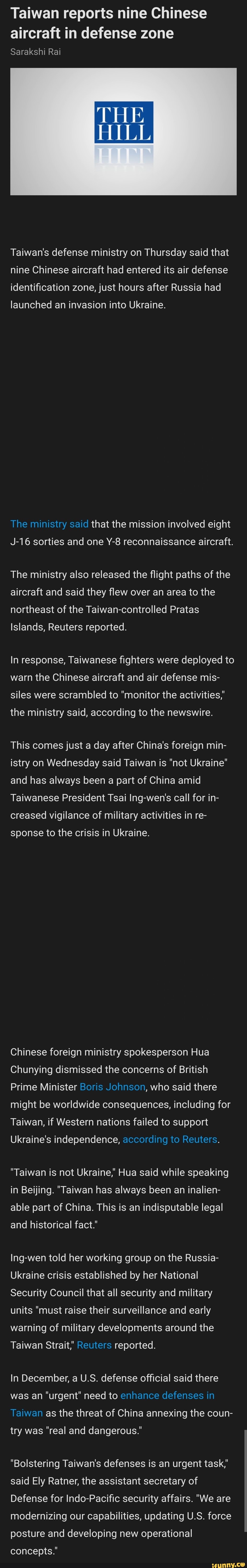 Taiwan reports nine Chinese aircraft in defense zone Sarakshi Rai ...