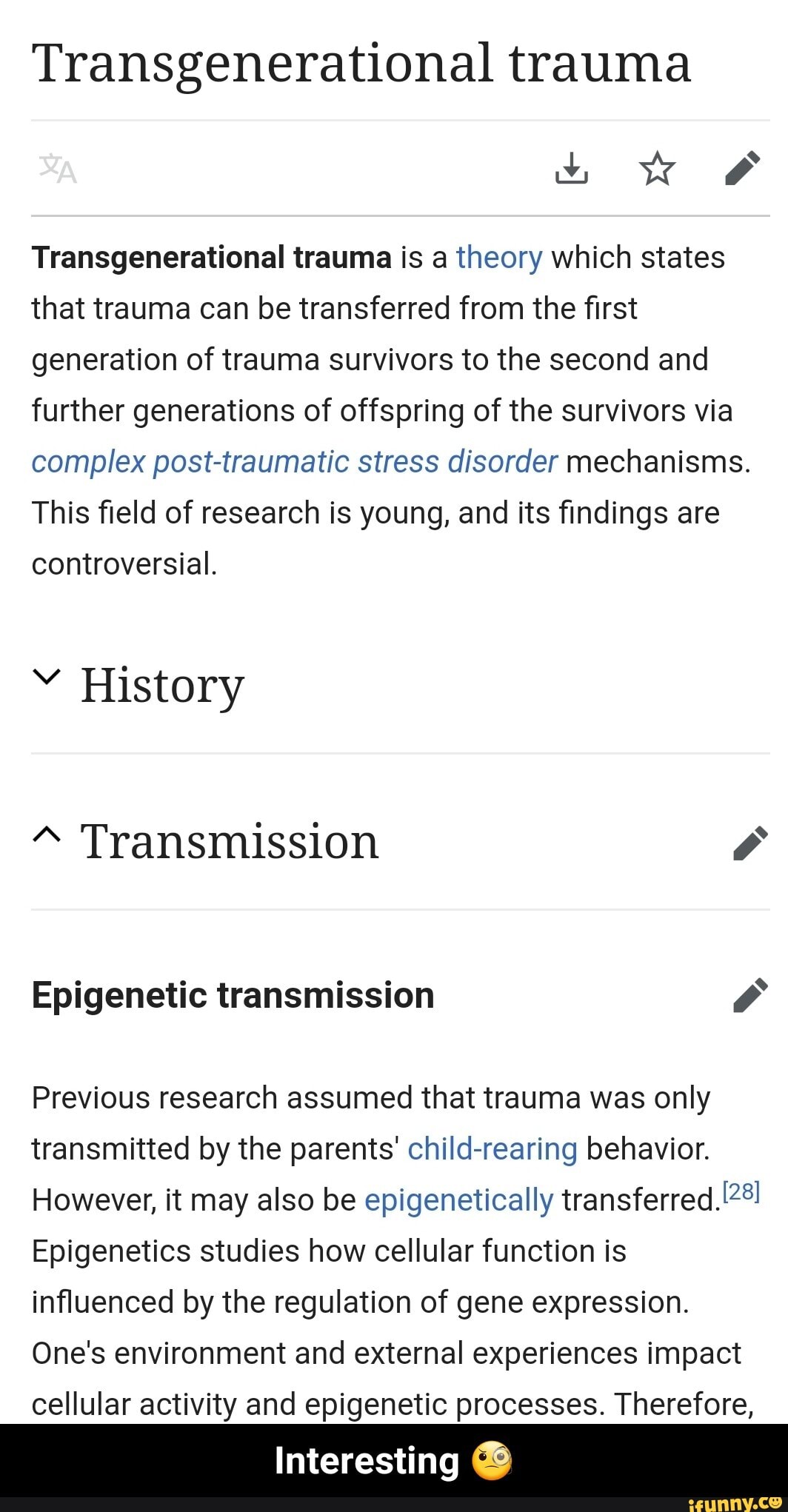 Transgenerational trauma Transgenerational trauma is a theory which ...