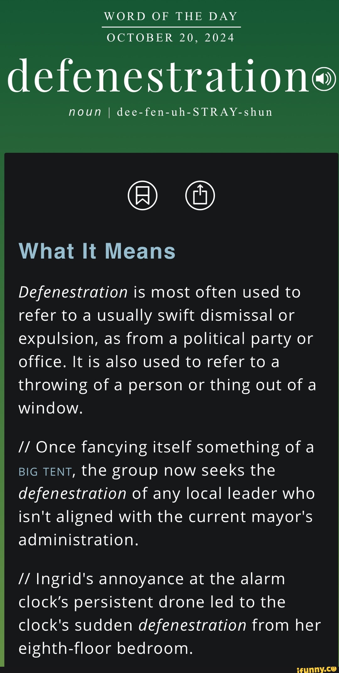 WORD OF THE DAY OCTOBER 20, 2024 noun I dee-fen-uh-STRAY-shun What It ...