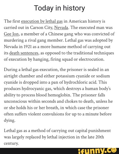 Today in history 'The first execution by lethal gas in American history ...