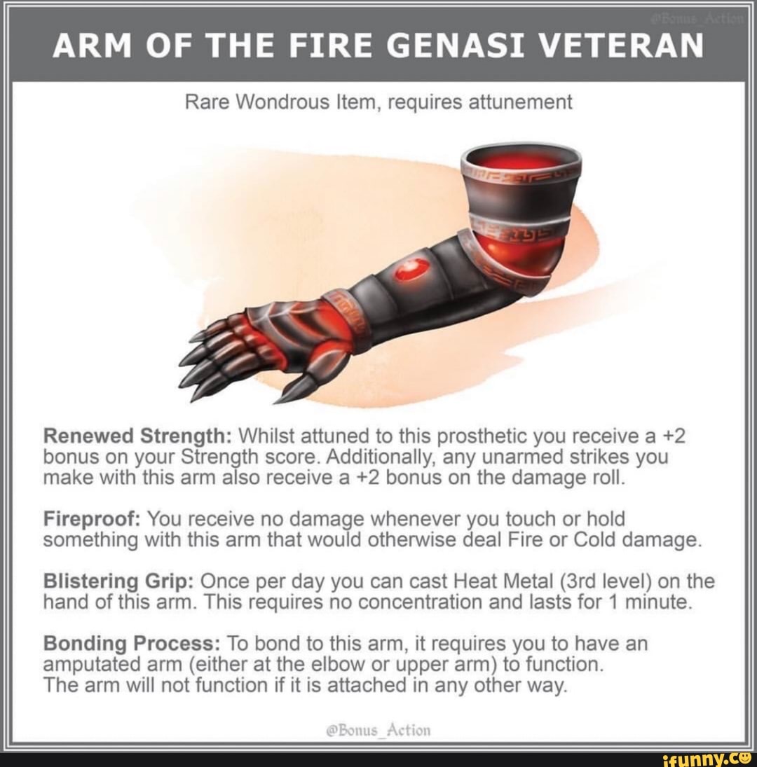 ARM OF THE FIRE GENASI VETERAN Rare Wondrous Item, requires attunement ...