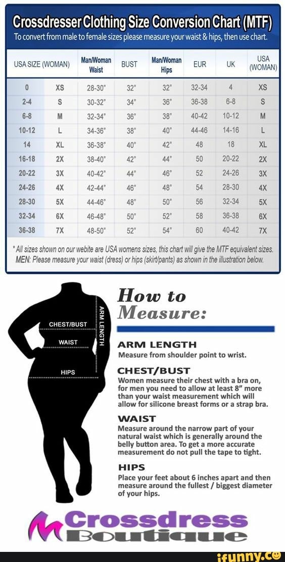 CrossdresserCIothing Size Conversion Chart (MTF) Toconvertfwm ...