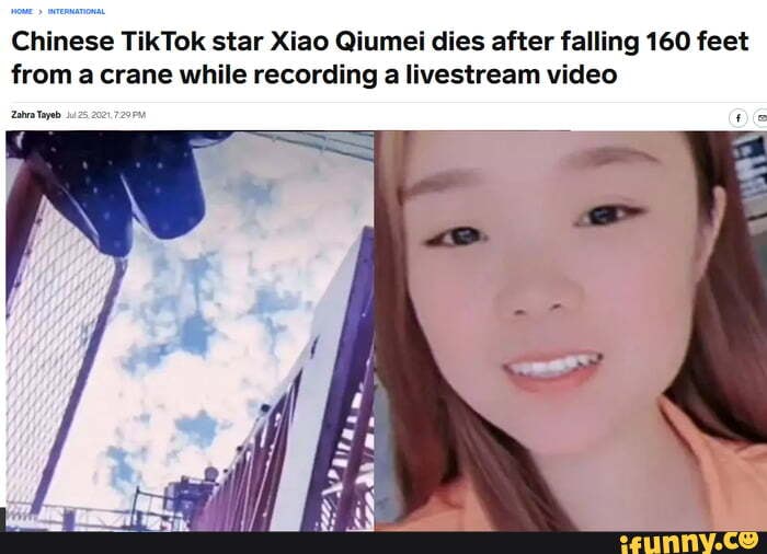 Chinese TikTok star Xiao Qiumei dies after falling 160 feet from a ...