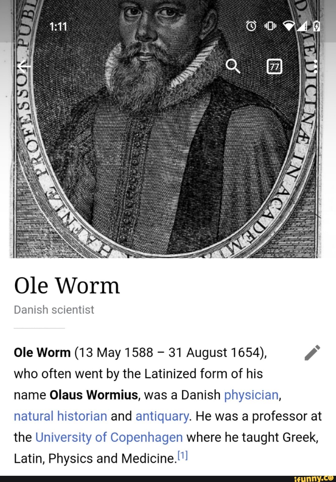 11 Ole Worm Danish scientist Ole Worm (13 May 1588 31 August 1654), who ...