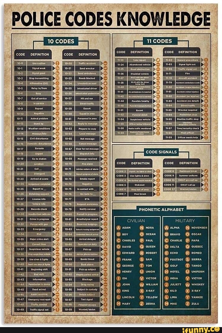 POLICE CODES KNOWLEDGE 10 CODES III II I I ens - iFunny
