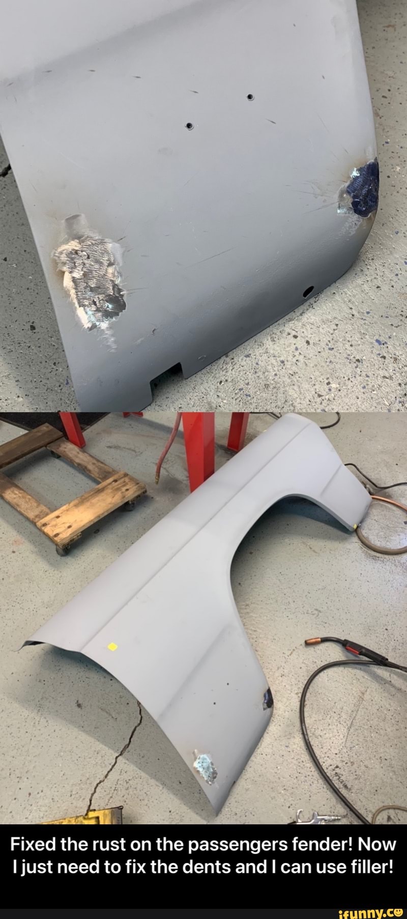 Fixed the rust on the passengers fender! Now I just need to fix the ...