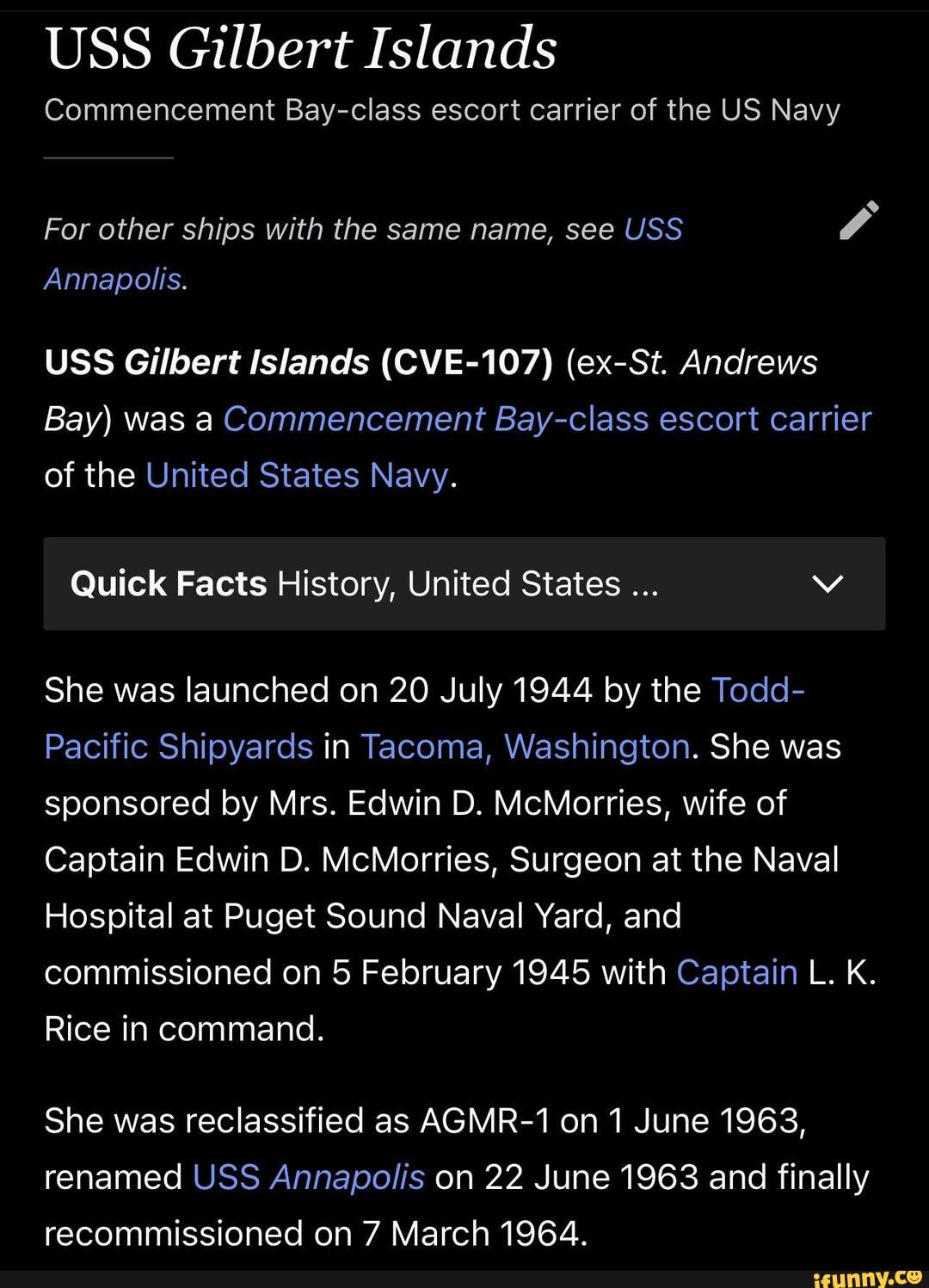 USS Gilbert Islands Commencement Bay-class escort carrier of the US ...