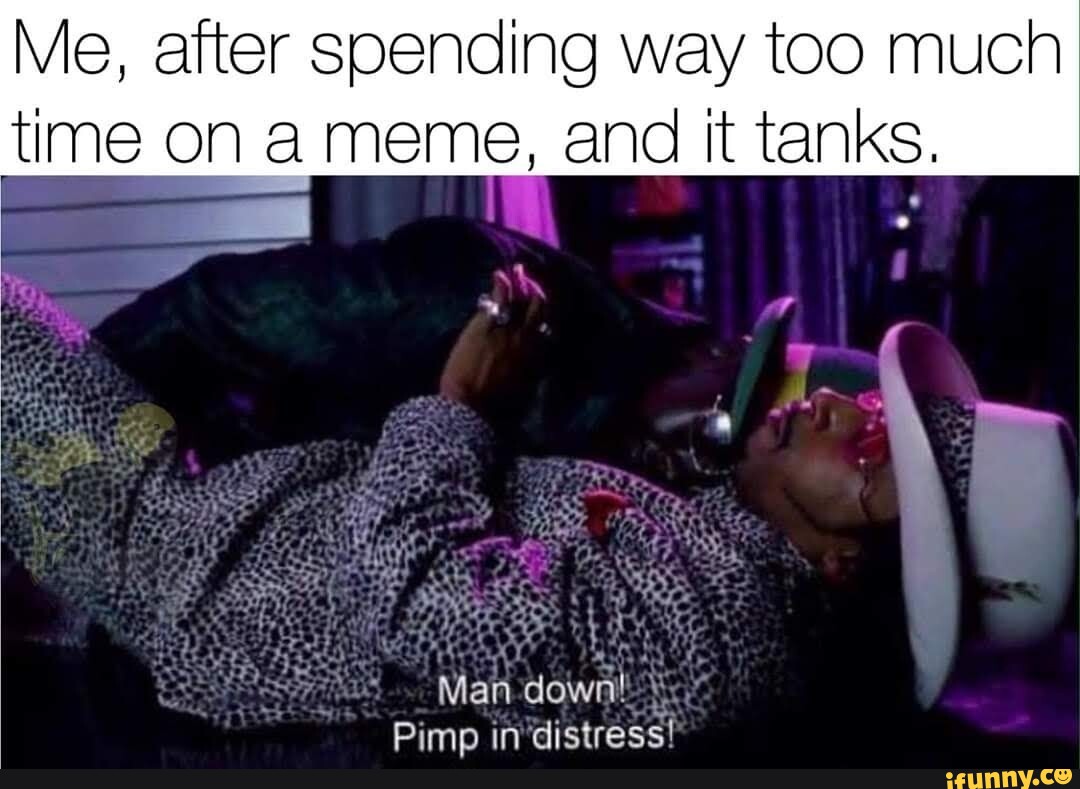 Me, after spending way too much time on a meme, and it tanks. Man down ...