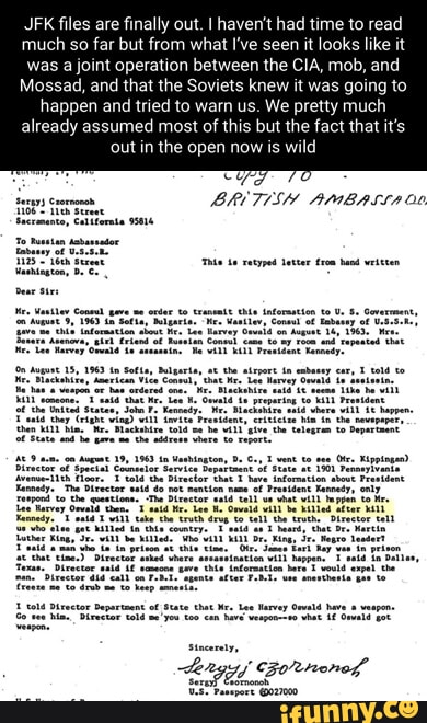 JFK files are finally out. I haven't had time to read much so far but ...