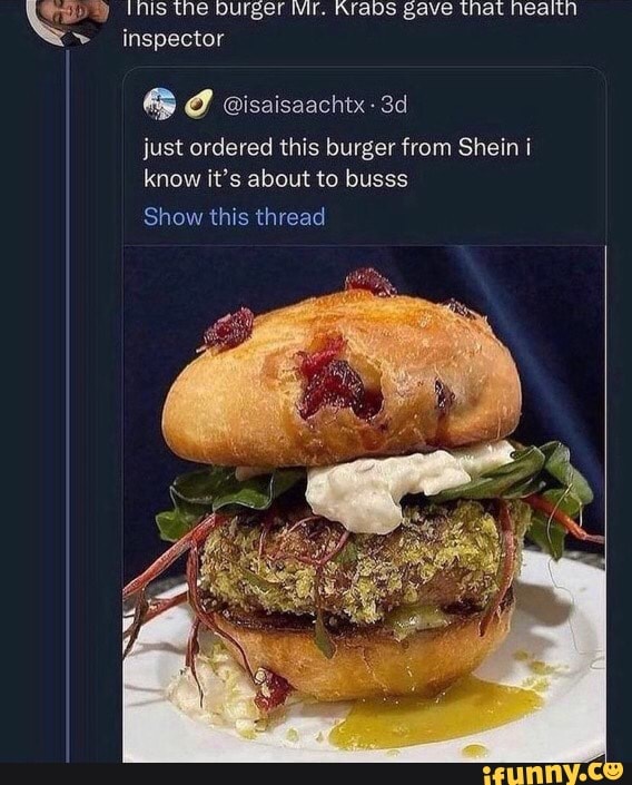 Nis the burger Wir. Krabs gave tnat health inspector @isaisaachtx just ...
