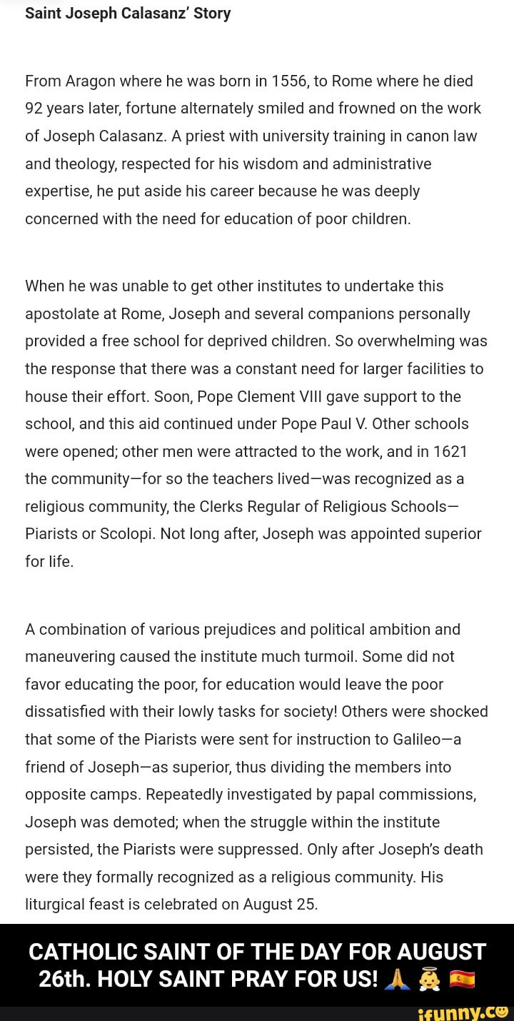 Saint Joseph Calasanz' Story From Aragon where he was born in 1556, to ...