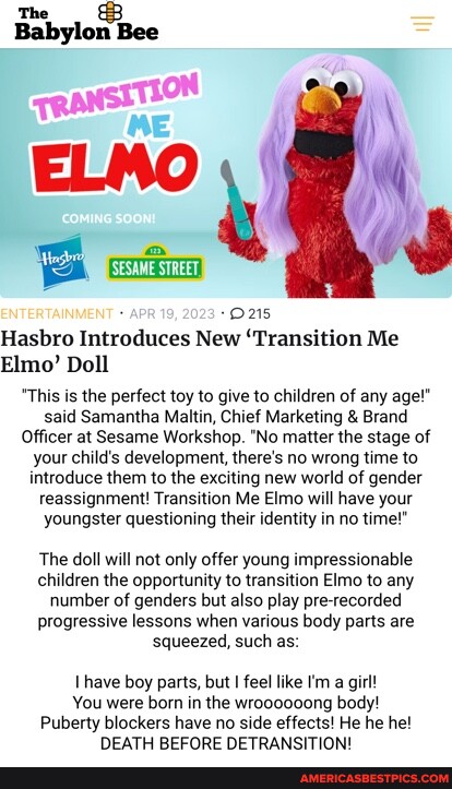 Bee ELMO Hasbro Introduces New 'Transition 215 Me Elmo' Doll "This is ...
