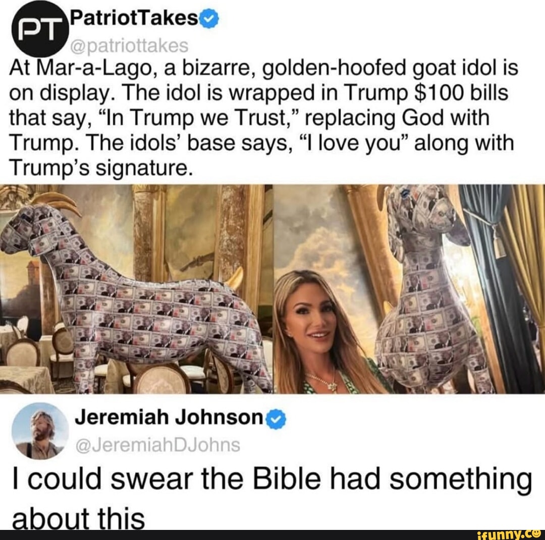 @patriottakes At Mar-a-Lago, a bizarre, golden-hoofed goat idol is on ...