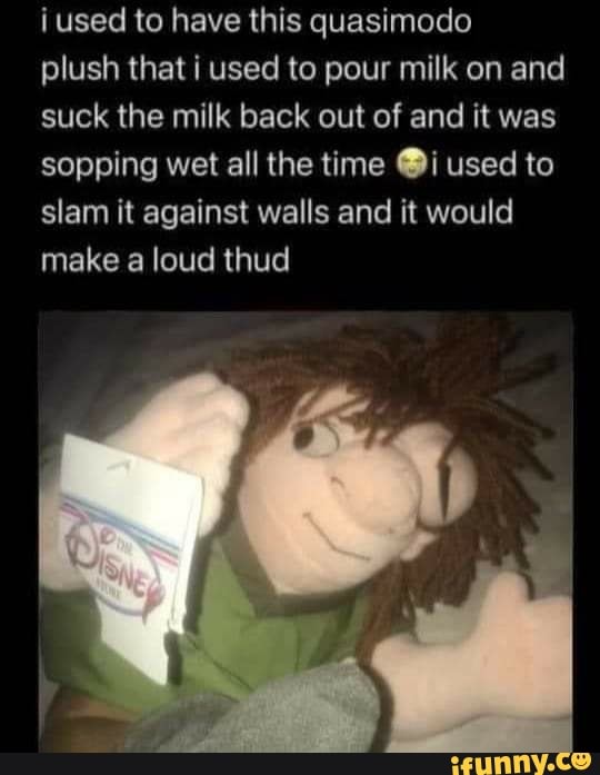 Used to have this quasimodo plush that i used to pour milk on and suck ...