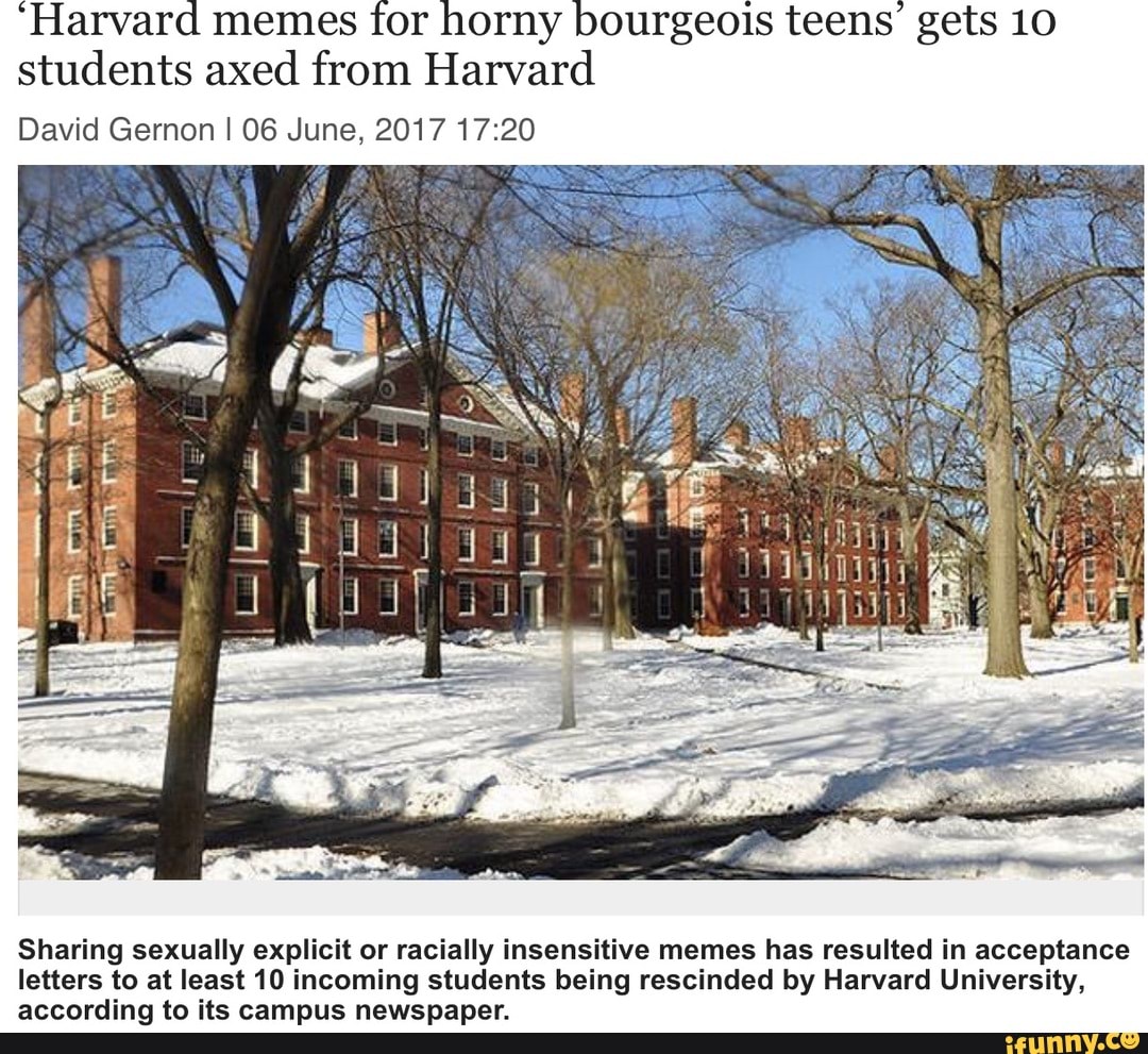 'Harvard memes for horny bourgeois teens gets 10 students axed from ...