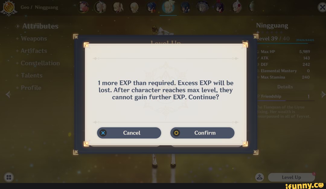 More EXP than required. Excess EXP will be lost. After character ...