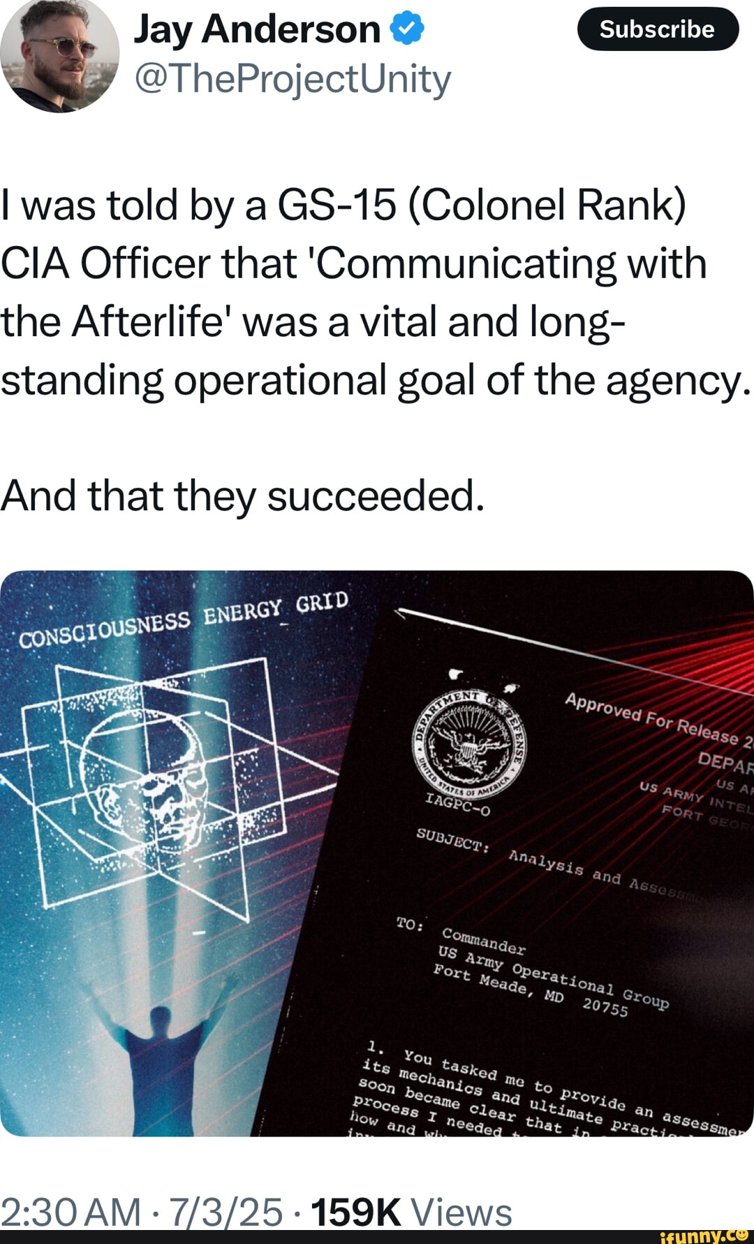 Jay Anderson @ subscribe te @TheProjectUnity I was told by a GS-15 ...