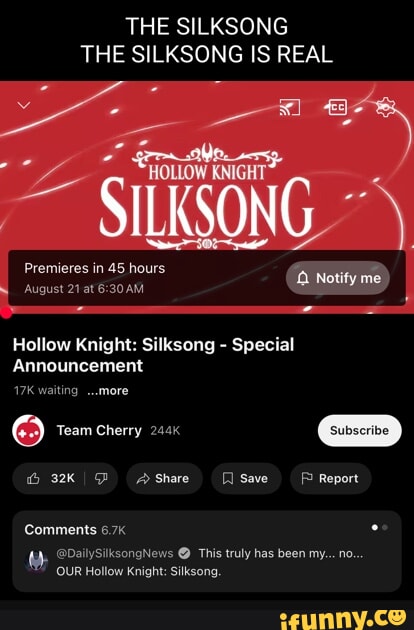 THE SILKSONG THE SILKSONG IS REAL HOLLOW KNIGHT Premieres in 45 hours ...