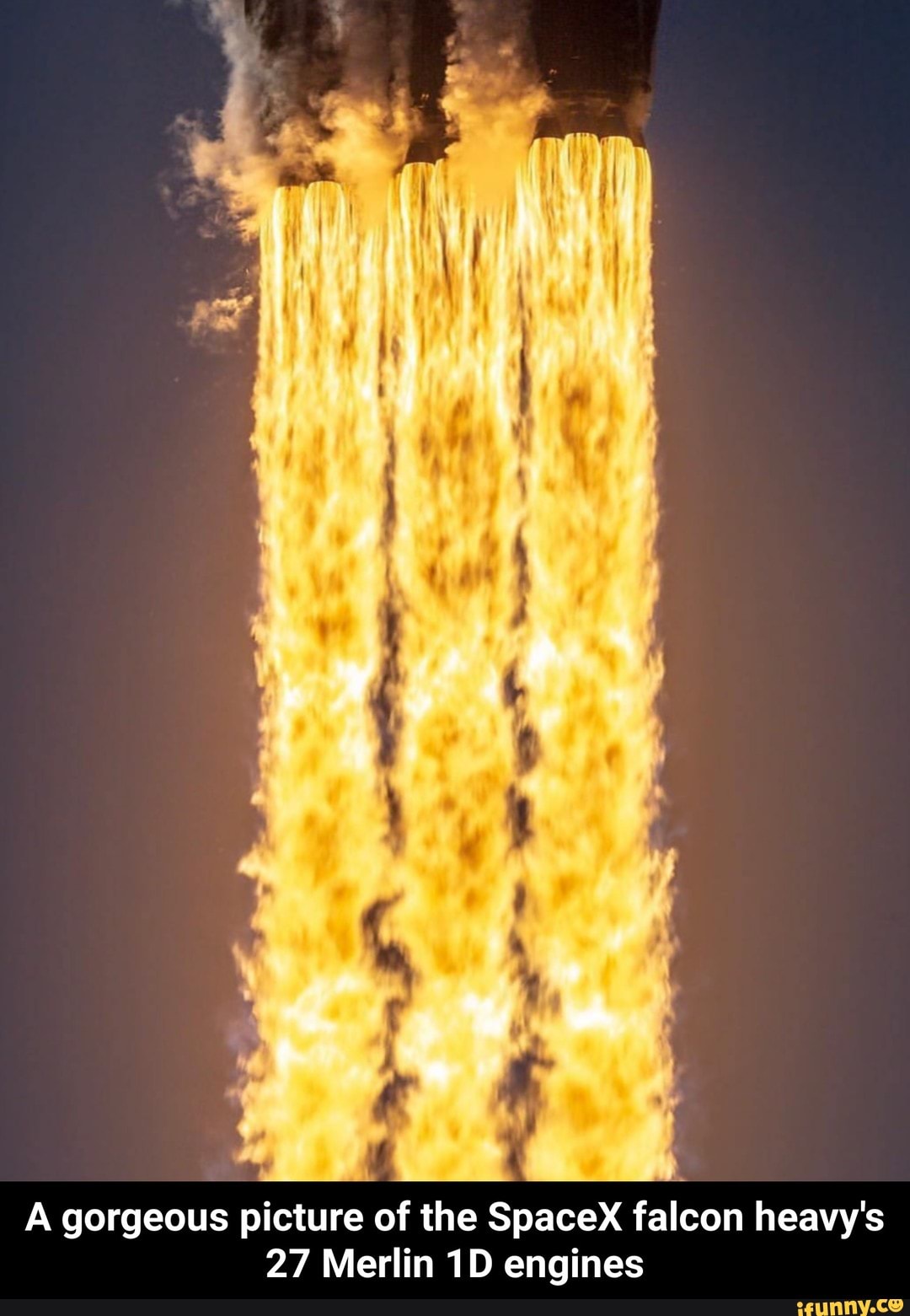 A gorgeous picture of the SpaceX falcon heavy's 27 Merlin 1D engines ...