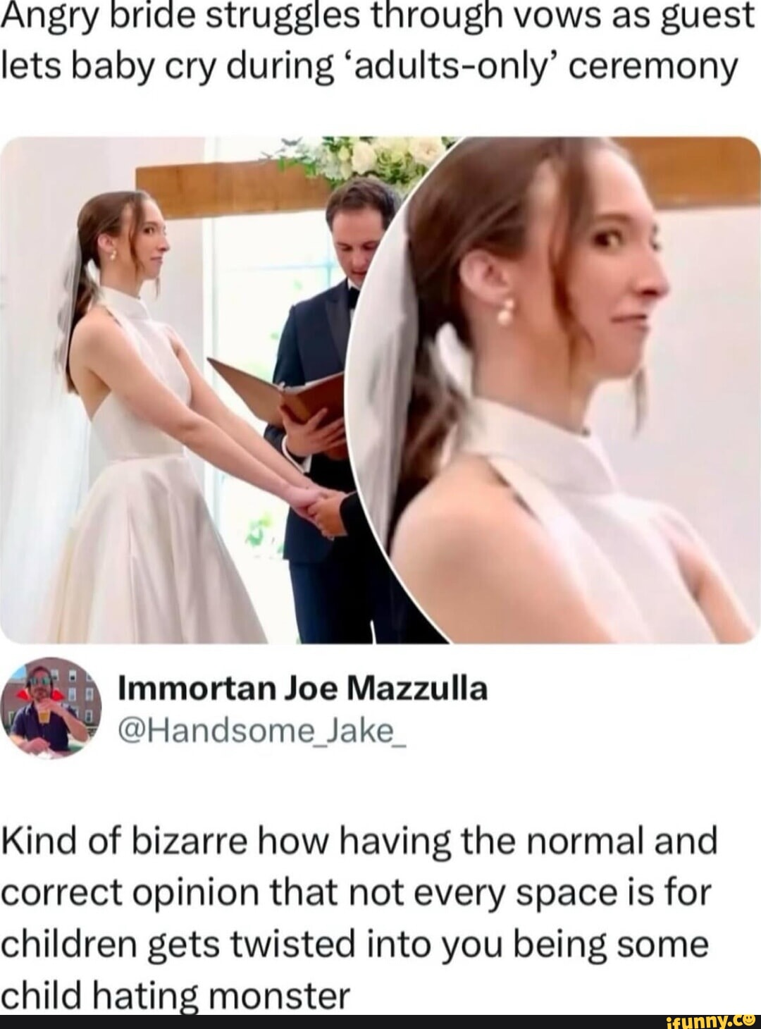 Angry bride struggles through vows as guest lets baby cry during ...