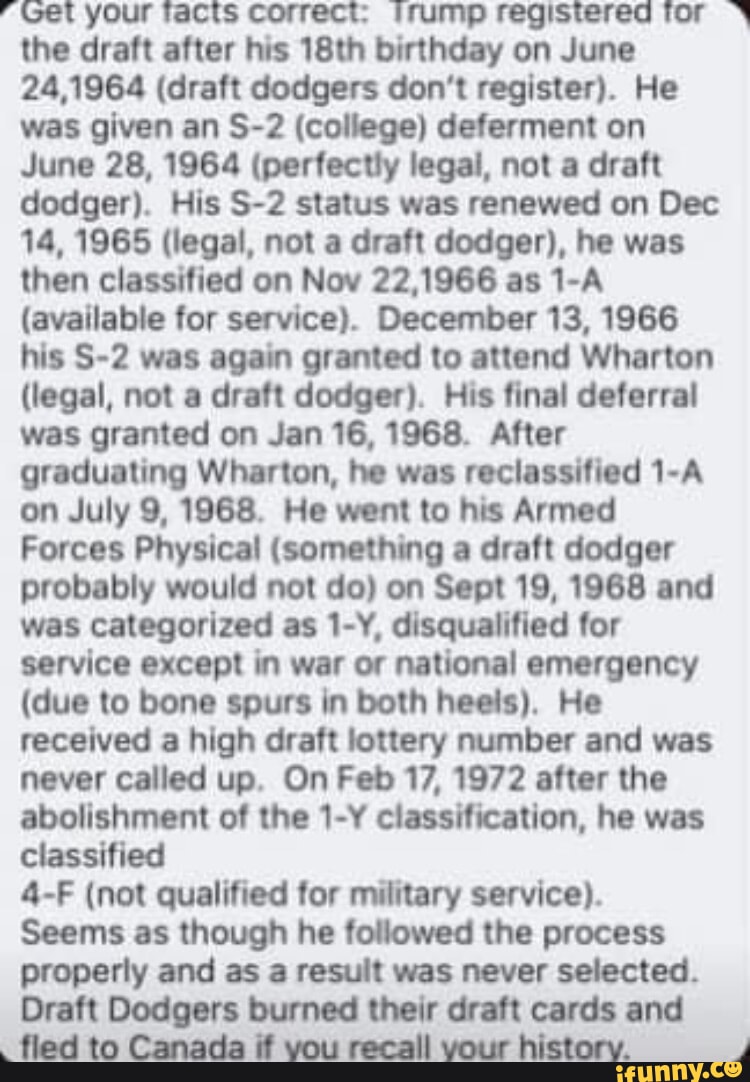 Get your tacts correct: irump registered for ' the draft after his 18th ...