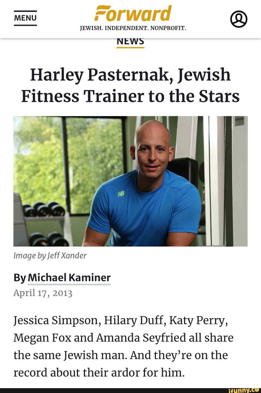 MENU Forward JEWISH. INDEPENDENT. NONPROFIT. NEWS Harley Pasternak ...