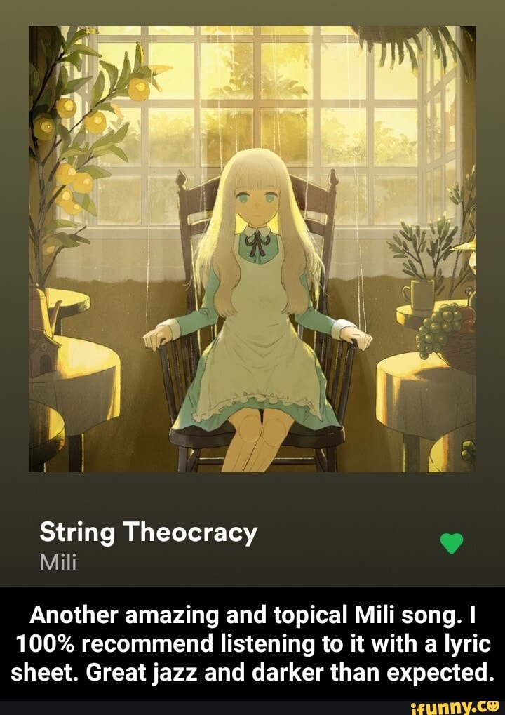 String Theocracy Mili Another amazing and topical Mili song. I 100% ...