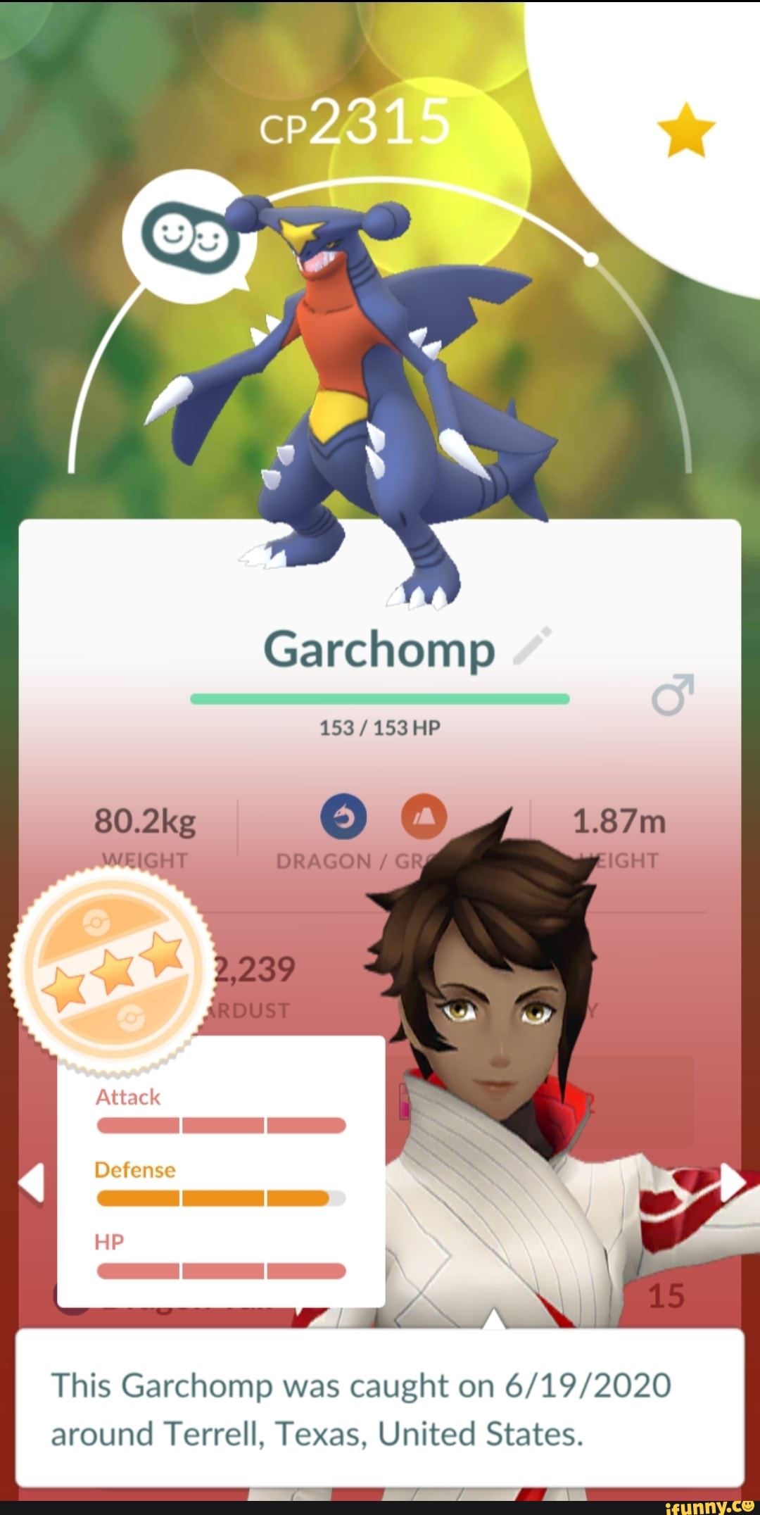 This Garchomp was caught on 6/19/2020 around Terrell, Texas, United ...