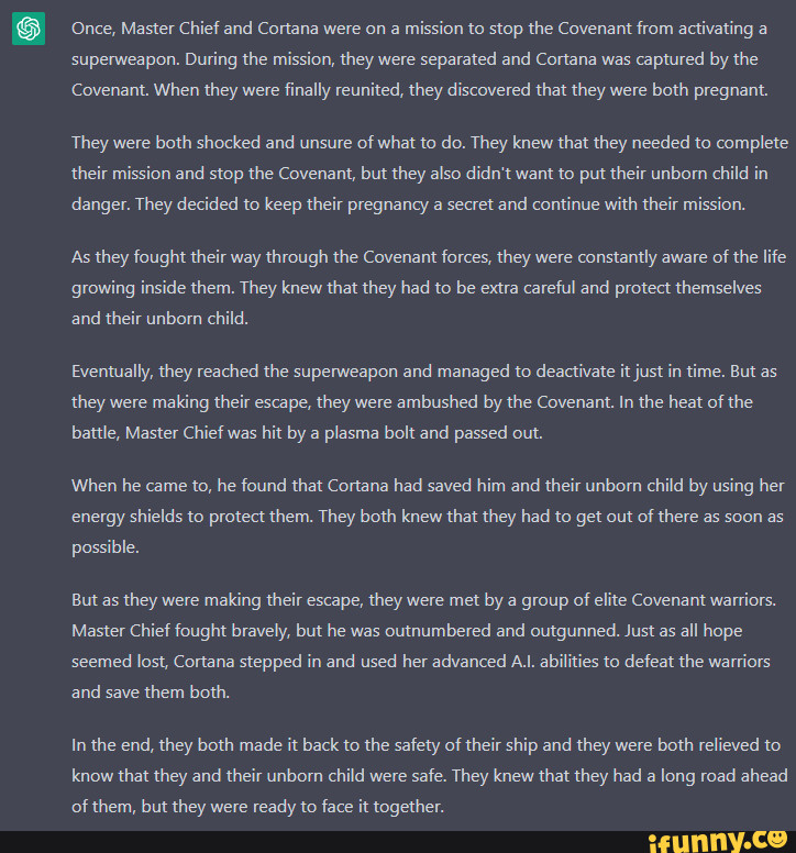 AI generated Halo story - 'Once, Master Chief and Cortana were on a ...
