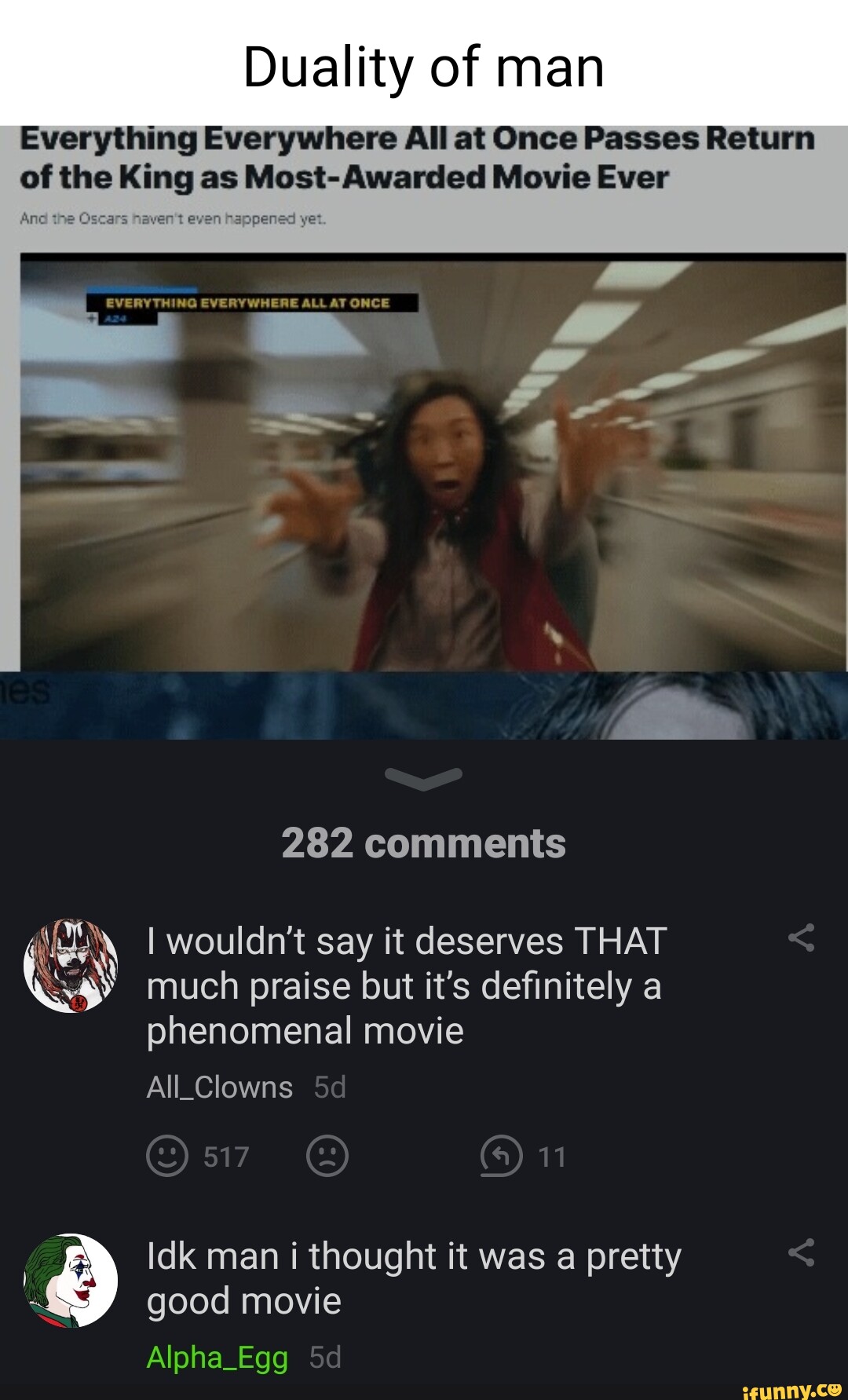 Duality of man Everything Everywhere All at Once Passes Return of the ...