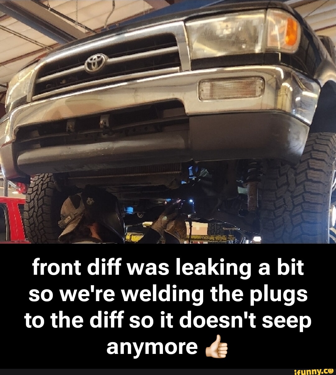 AC I front diff was leaking a bit so we're welding the plugs to the ...