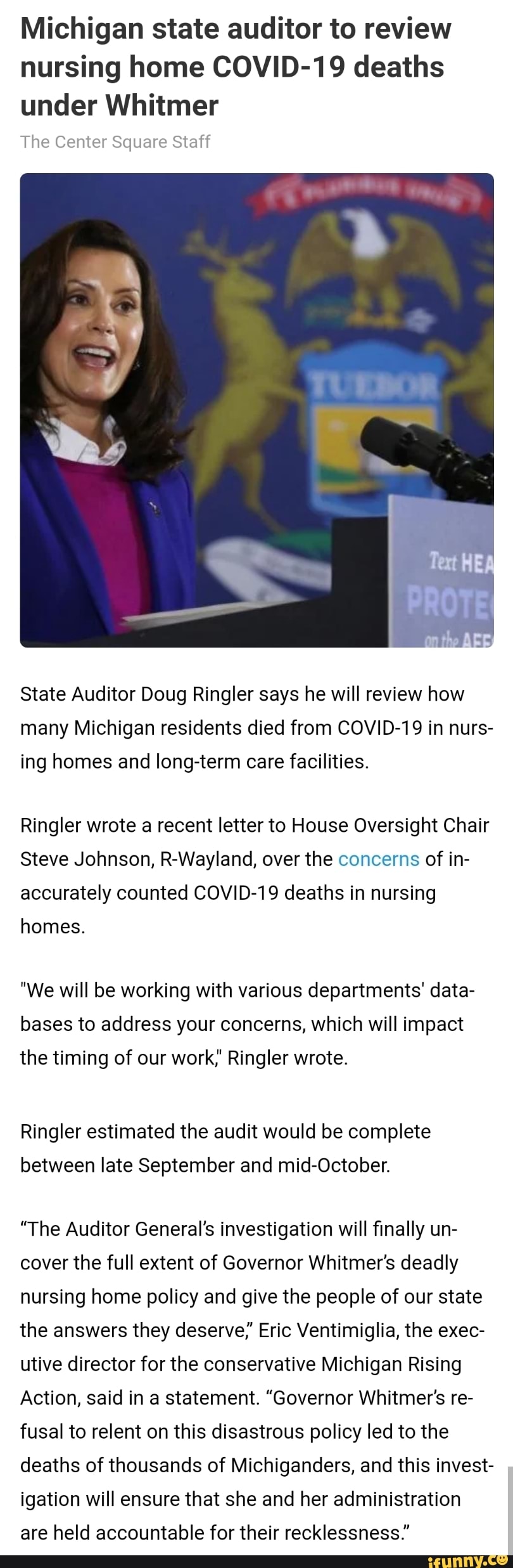 Michigan state auditor to review nursing home COVID-19 deaths under ...