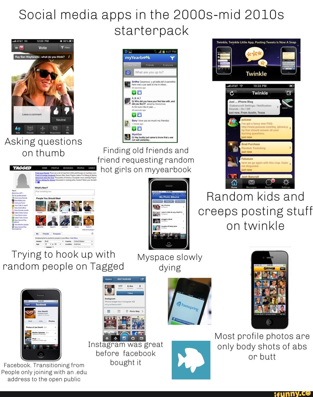 Social media apps in the 2000s-mid 2010s starterpack Asking questions ...